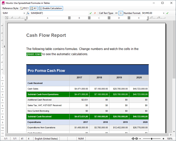 Howto: Use Spreadsheet Formulas in Tables - TX Text Control .NET for Windows Forms